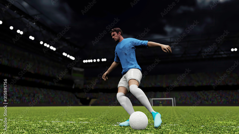 Soccer feint drill from football player in stadium 3d render Stock ...