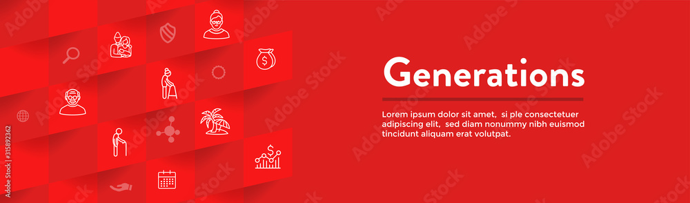 Generations and Aging Web Header Banner and Icon Set Stock Vector ...