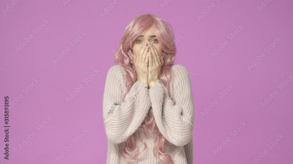 Vidéo Stock Slow-motion silly and timid, insecure afraid tender girl in ...