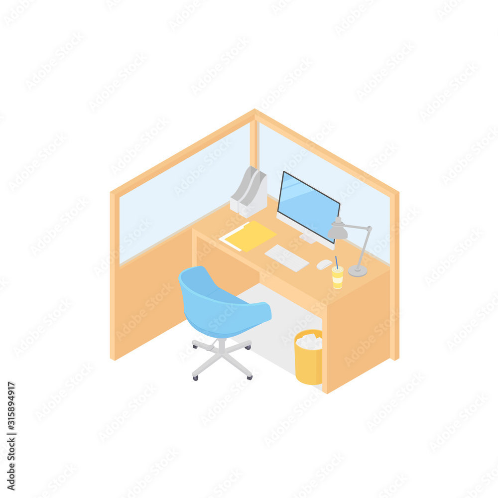 Modern isometric office cubicle on white. Vector illustration in flat ...
