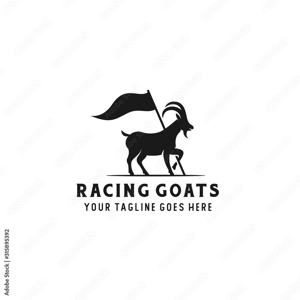 Vintage retro Goat silhouette holding the flag, for racing club logo ...