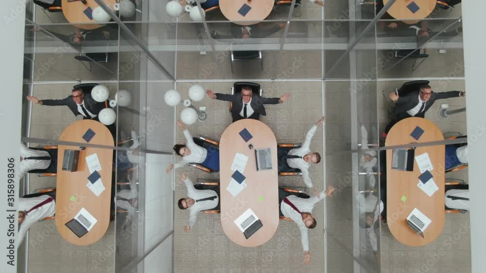 Top view from above group of happy business people during meeting at ...
