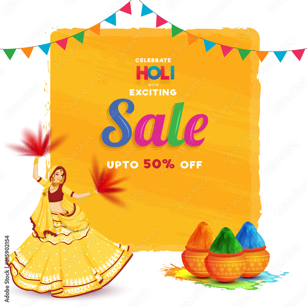 Celebrate Holi with Exciting Sale Poster Design with 50% Discount Offer ...