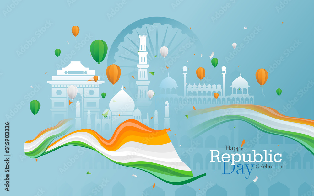 Happy Republic Day Celebration Greeting Background Stock Vector | Adobe ...