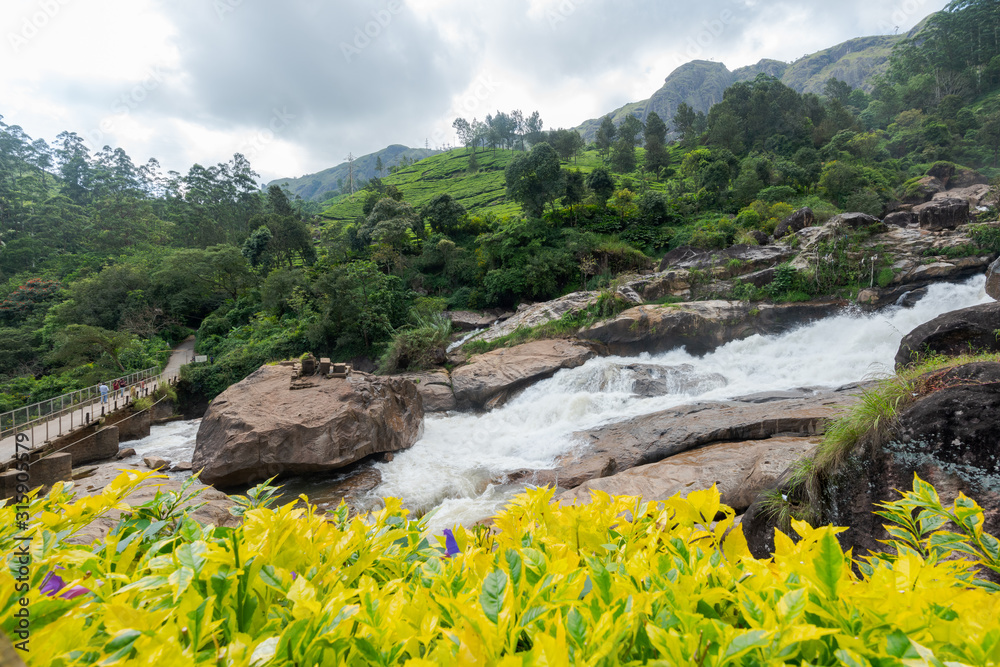 Atukkad Waterfalls near Munnar in Kerala, South India on cloudy day in ...