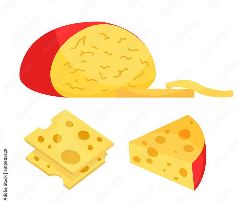 Sliced cheese. Modern flat style realistic vector illustration icons ...