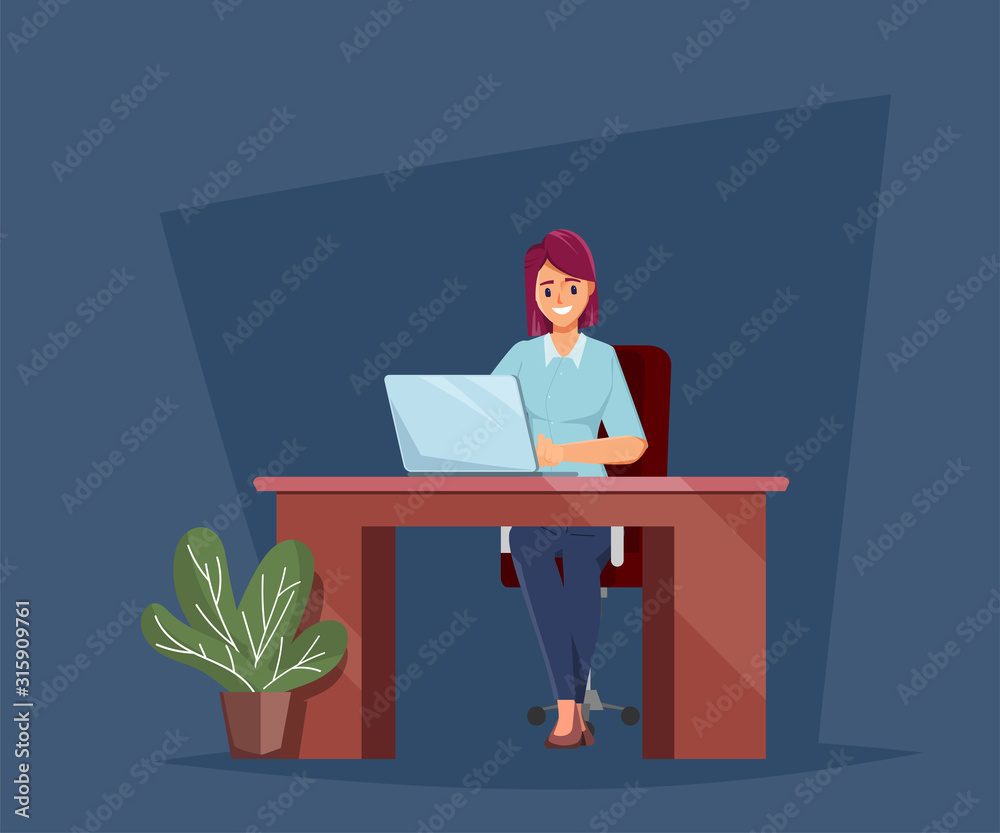 Business woman working on a laptop computer. Administration at office ...