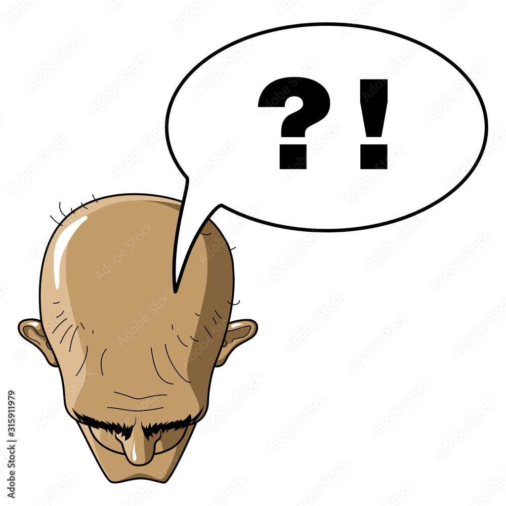 Head of a bald man top view. Woe from the mind. Tormenting thoughts ...