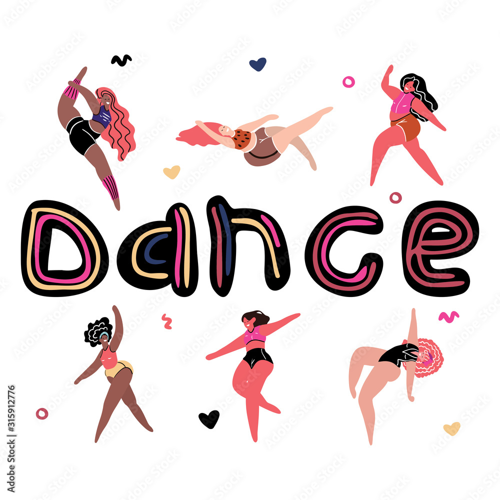 Vector cute dance word white background. Motivation phrase with dancing ...