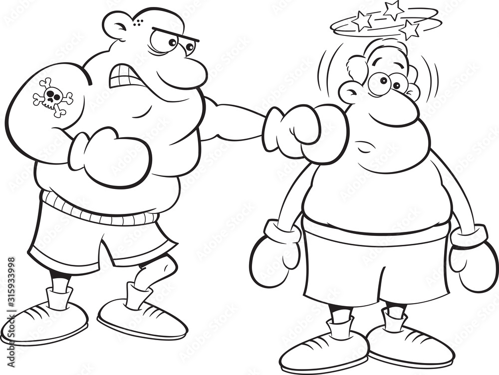 Black and white illustration of a boxer punching another boxer in a ...