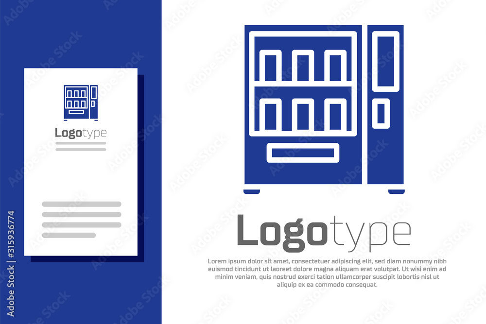 Blue Vending machine of food and beverage automatic selling icon isolated on white background ...