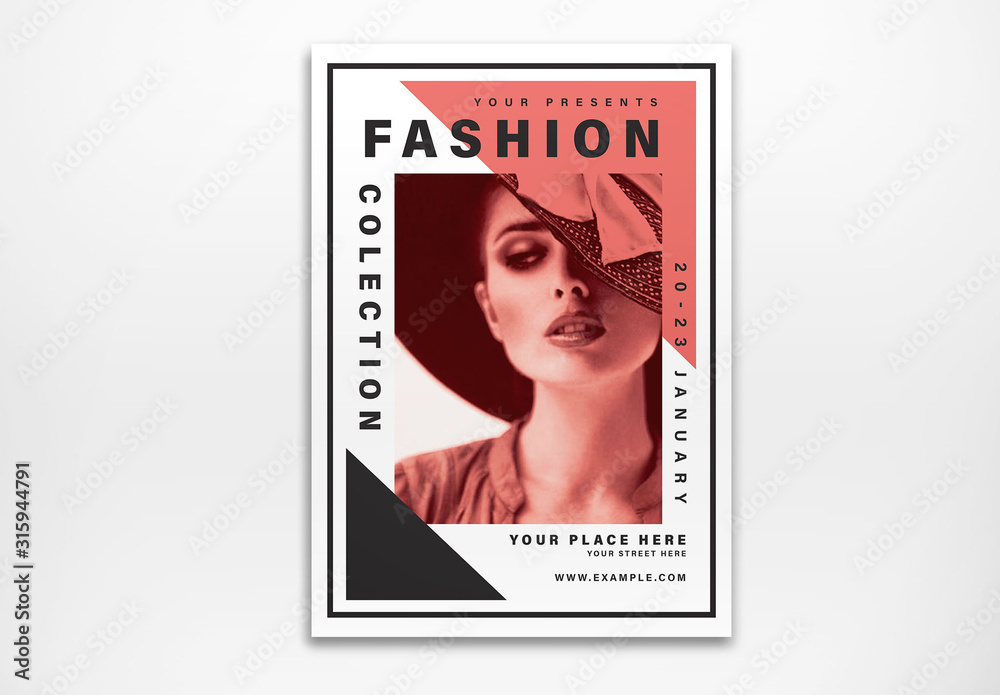 Flyer Layout with Red Overlay Elements and Black Accents Stock Template ...