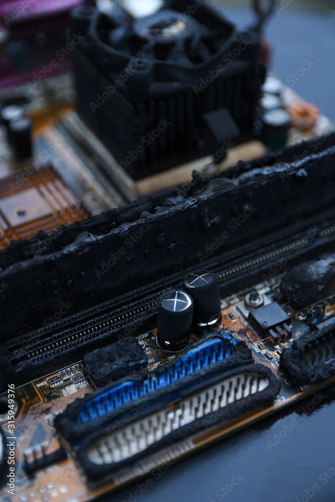 Desktop Computer Burned Damage after fire Burning CPU GPU video card ...