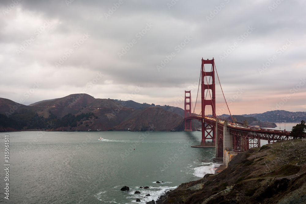 Views of traffic crossing the Golden Gate Bridge as viewed from The ...