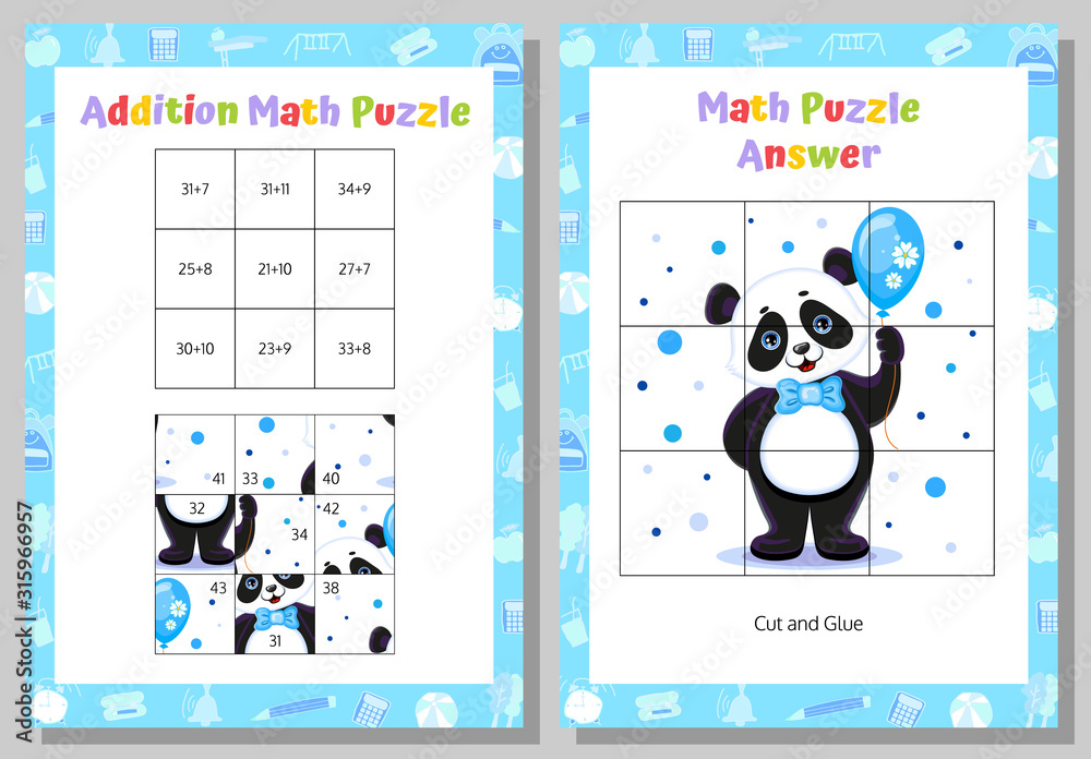 Addition Math Puzzle Worksheet. Educational Game. Mathematical Game ...