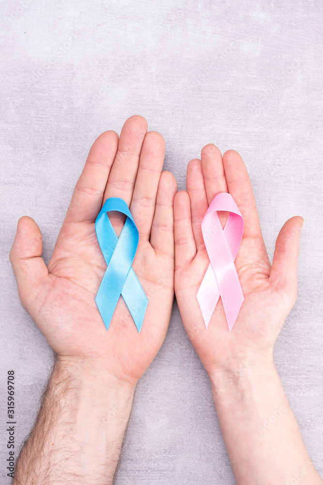 Healthcare and medicine concept - blue and pink prostate cancer ...