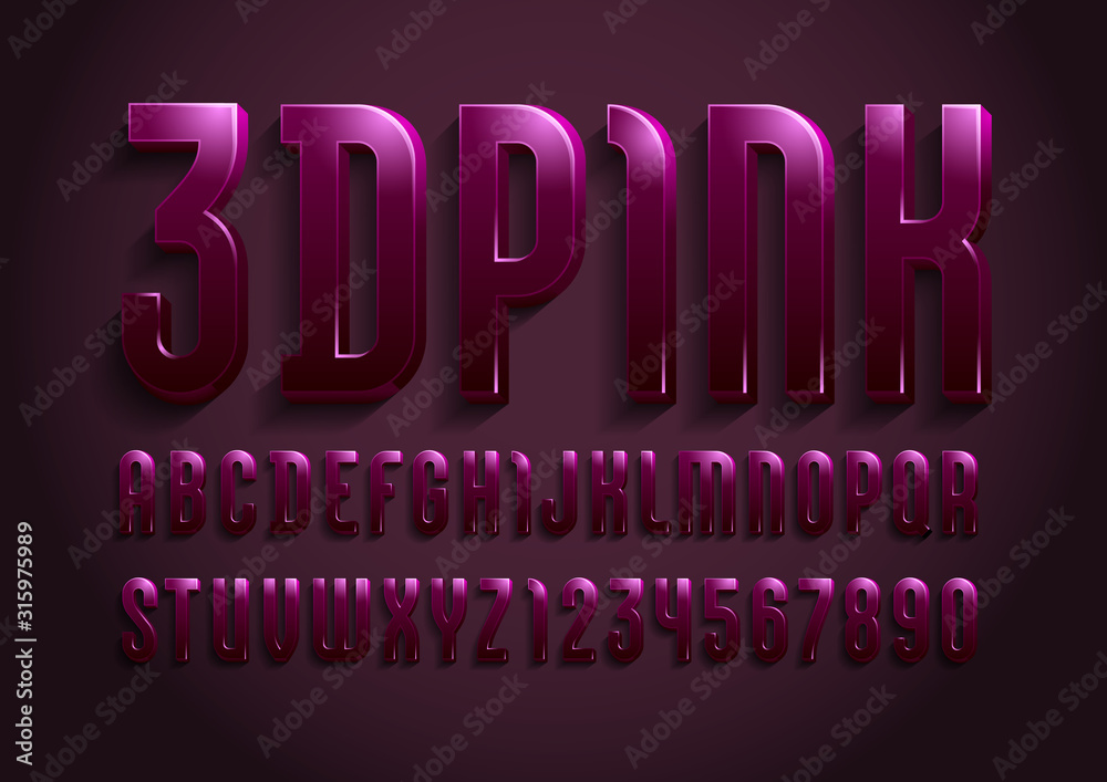 3d font from dark pink color, trendy gloomy alphabet sans serif, modern ...