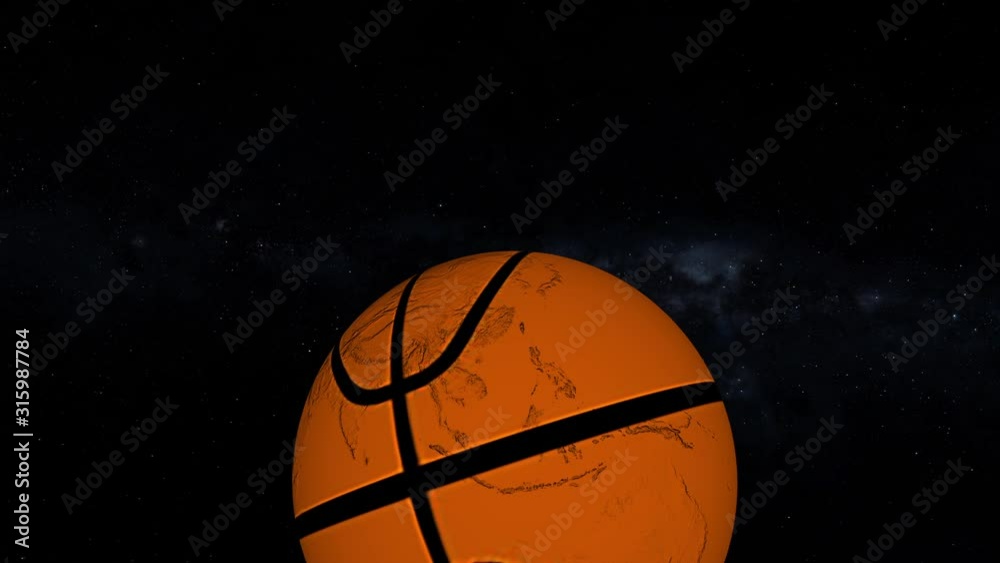 Basketball world concept. Space view intro background with orange ball ...
