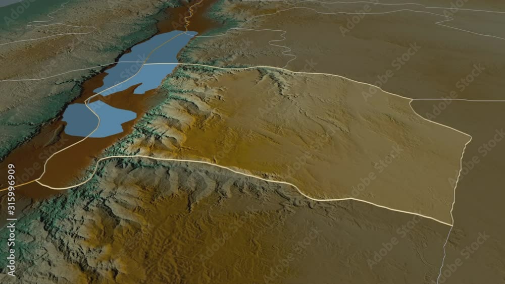 Karak, province with its capital, zoomed and extruded on the relief map ...