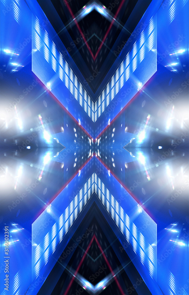 Dark abstract futuristic neon blue background. Neon lines glow. Neon ...