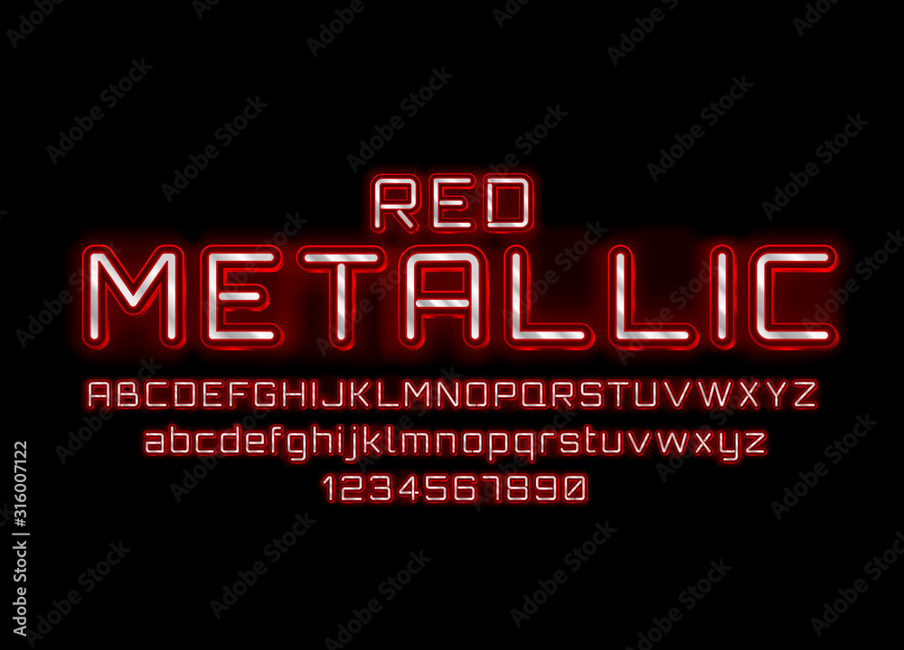 Metallic red font. English alphabet and numbers sign. Stock Vector ...