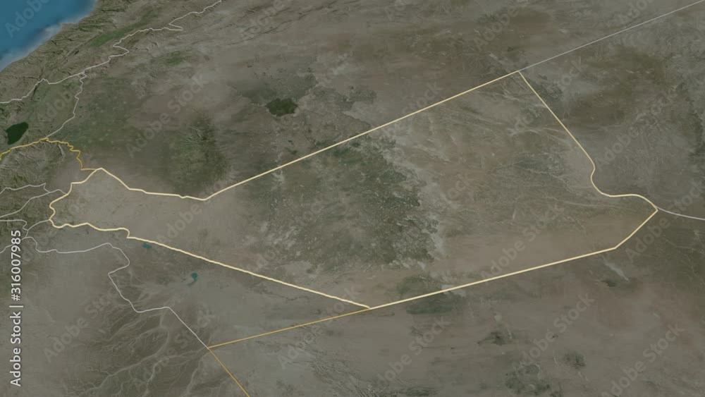 Mafraq, province with its capital, zoomed and extruded on the satellite ...