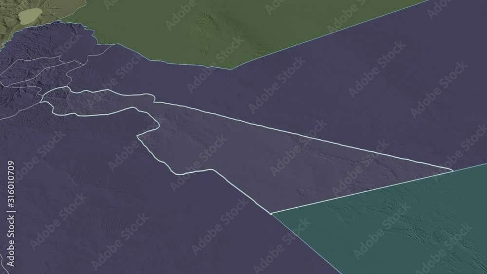 Zarqa, province with its capital, zoomed and extruded on the ...