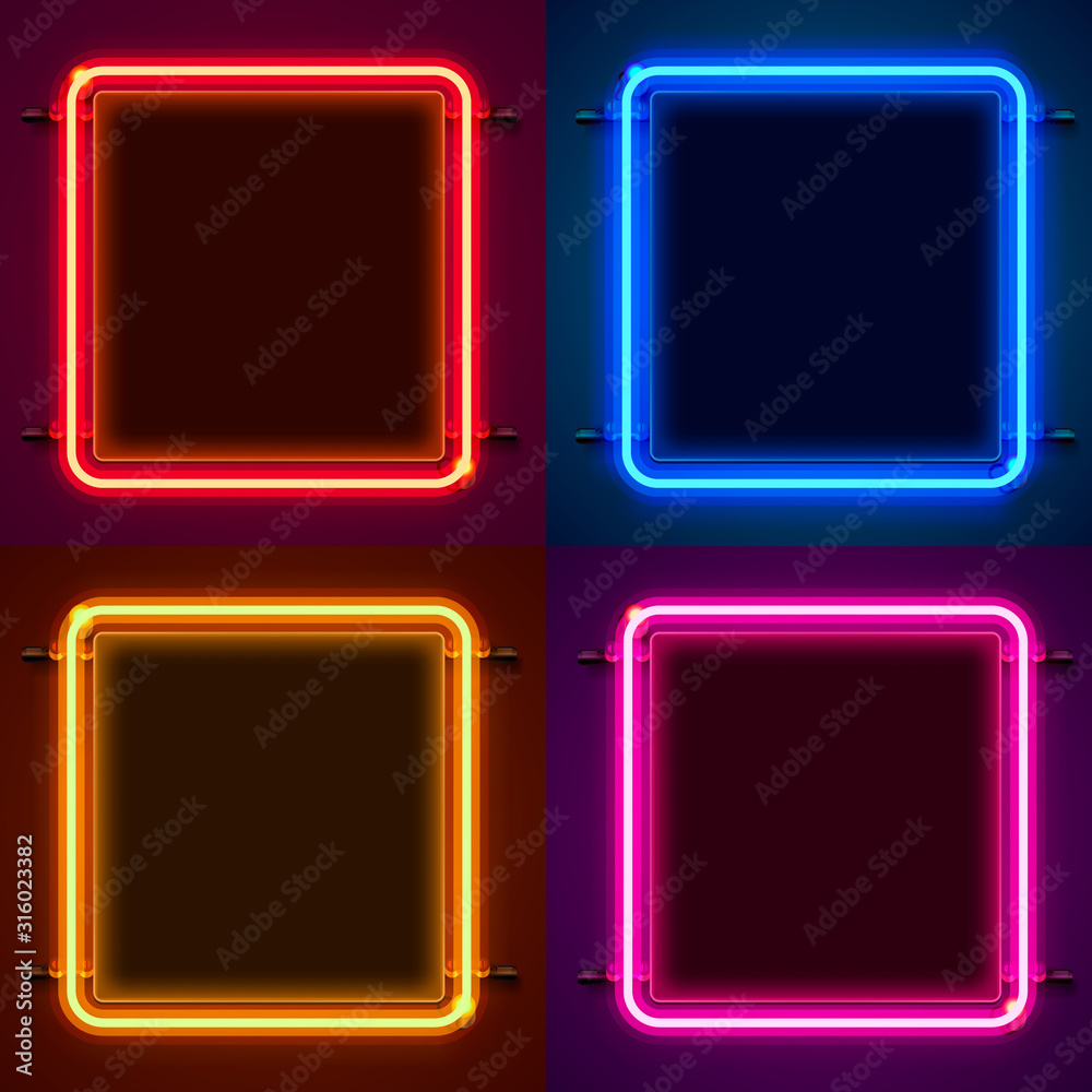 Neon frame sign in the shape of a square. Set color. template design ...