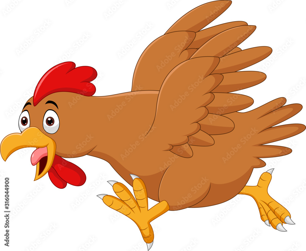 Cartoon funny chicken running on white background Stock Vector | Adobe ...
