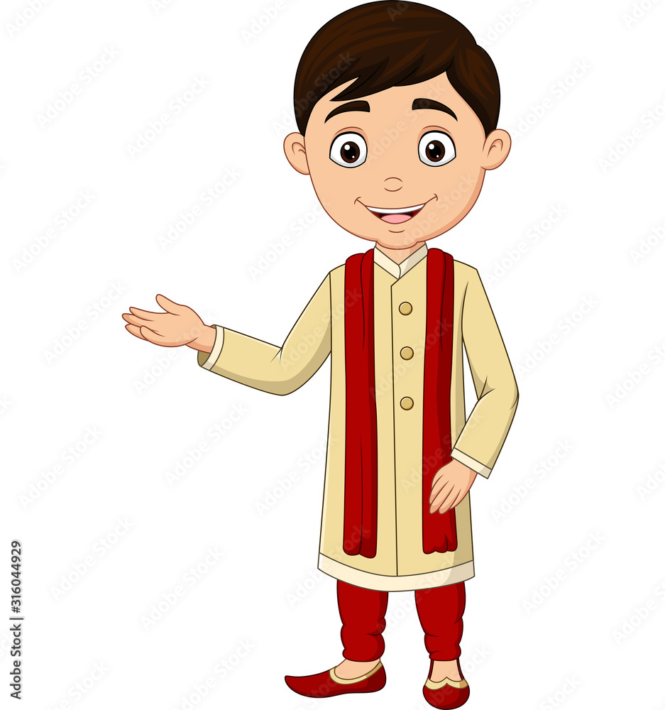 Cartoon Indian boy wearing traditional costume Stock Vector | Adobe Stock