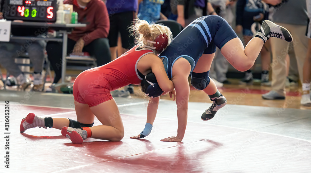High School wrestlers competing at a wrestling meet Stock Photo | Adobe ...