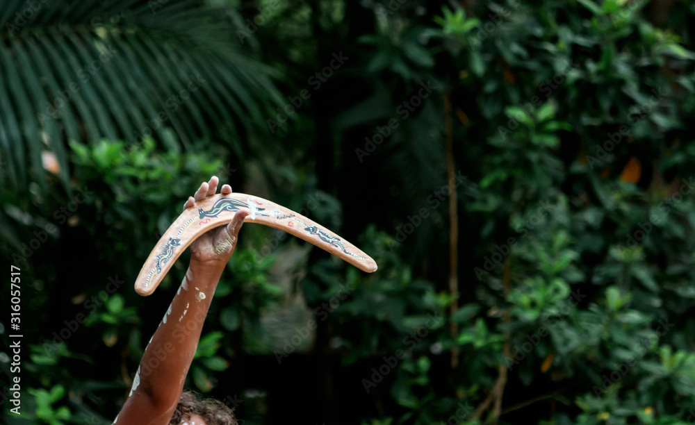 Australian Aborigine culture traditional dance with body paint and hand ...