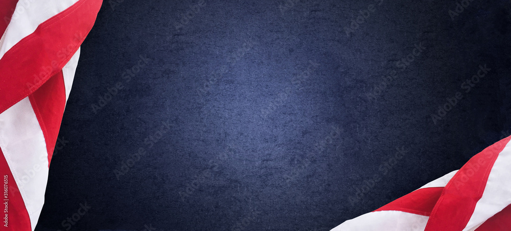 American Flags Border Over Dark Blue Paper Texture Background Stock ...