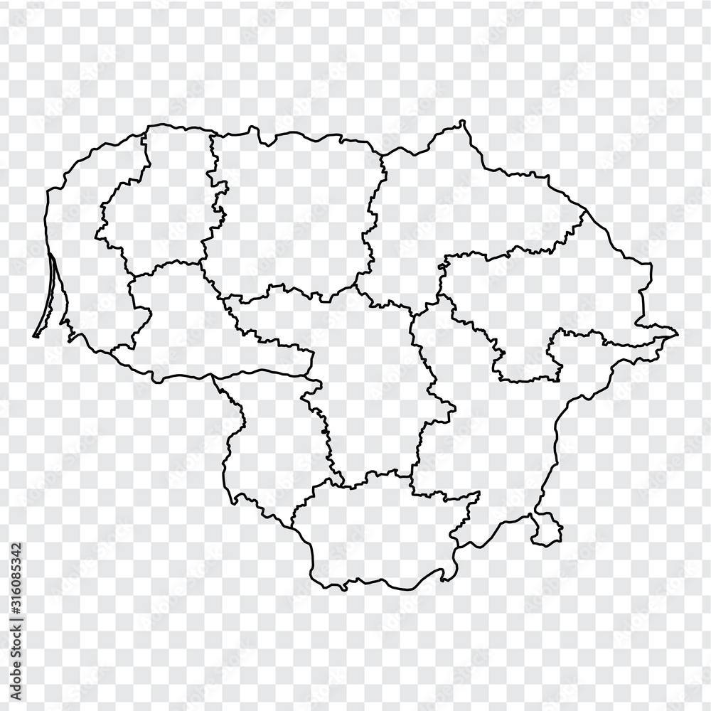 Blank map of Lithuania. High quality map Republic of Lithuania with ...