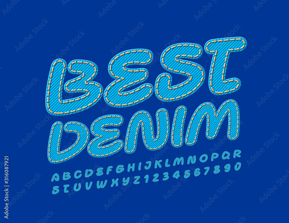 Vector blue logo Best Denim. Bright handwritten Font. Jeans style ...