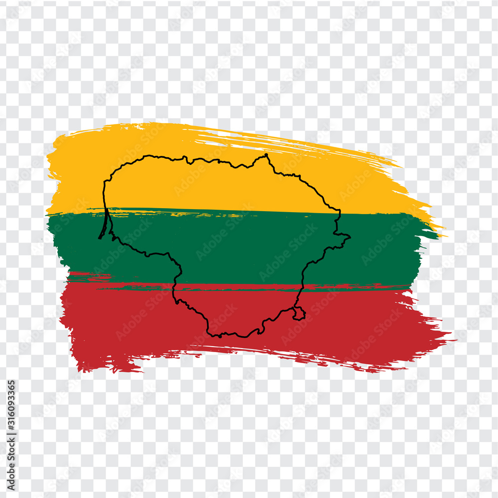 Flag of Lithuania from brush strokes and Blank map of Lithuania. High ...