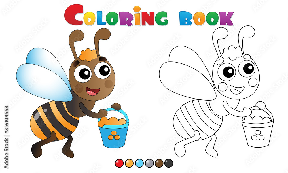 Coloring Page Outline of cartoon bee with honey. Coloring book for kids ...