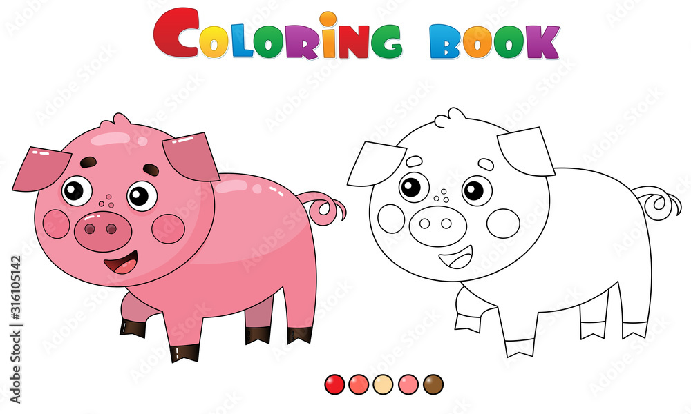 Coloring Page Outline of cartoon pig or swine. Farm animals. Coloring ...
