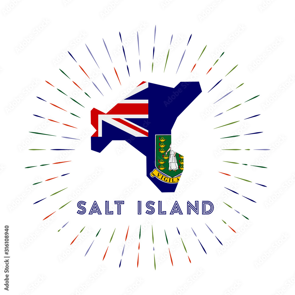 Salt Island sunburst badge. The island sign with map of Salt Island ...