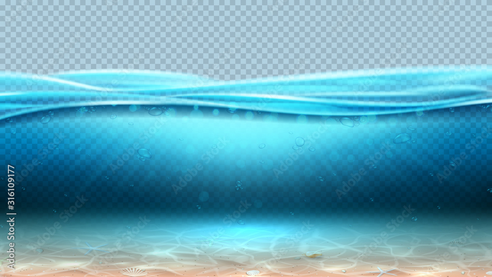 Realistic sea underwater scene with transparent waves. Vector ...