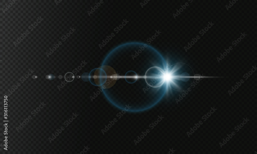 Glare effects with bokeh, glitter particles. Glowing lens flares ...