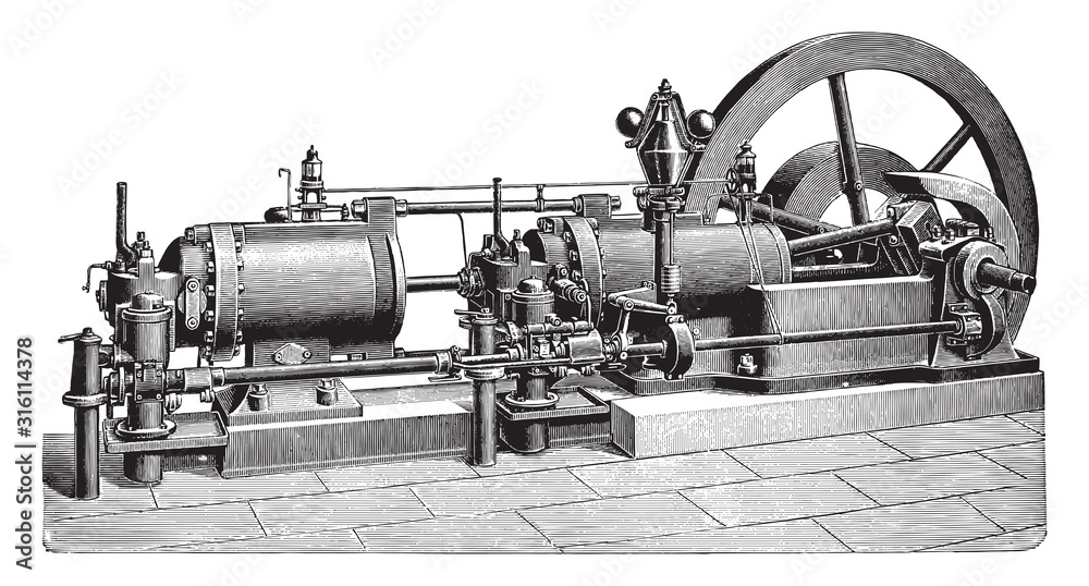 Poster Old gas engine / vintage illustration from Brockhaus ...