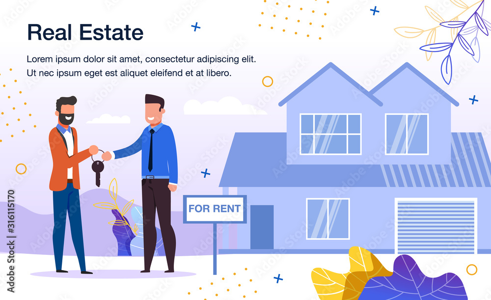 House Rent Service Trendy Flat Vector Advertising Banner, Promo Poster ...