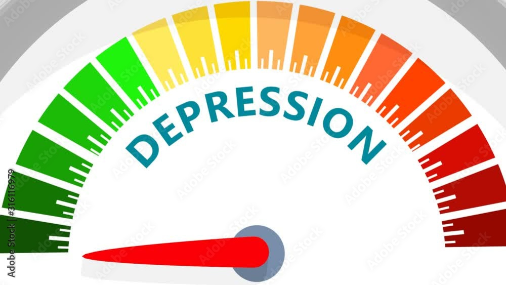 Color scale with arrow from green to red. The depression level ...