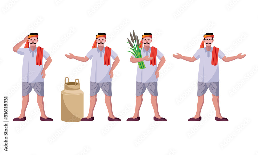 indian farmer standing different poses vector Stock Vector | Adobe Stock