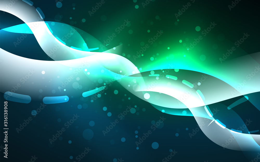 Neon light glowing effect. Modern blue shiny neon wave line. Banner ...