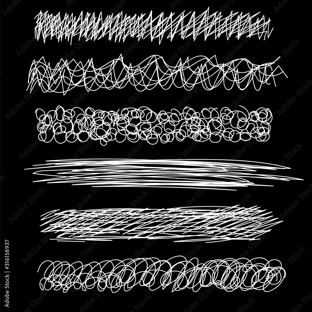 Set of hand drawn scribble symbols isolated on white. Doodle style ...