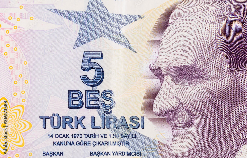 President Mustafa Kemal Ataturk Portrait from Turkey 5 Lira 2009 ...