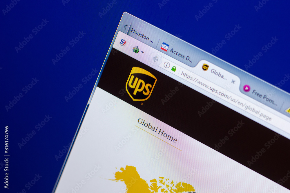 Ryazan, Russia - May 08, 2018: UPS website on the display of PC, url ...