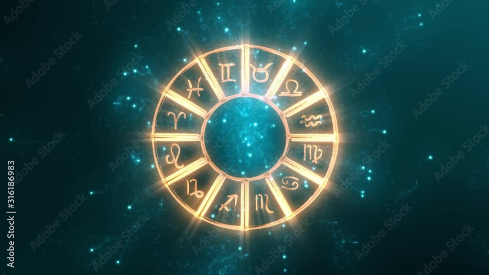 Astrological calendar Zodiac wheel animation with horoscope symbols and ...